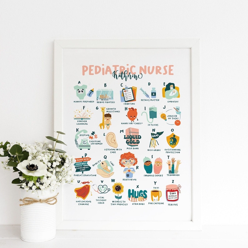 Personalized Pediatric Nurse Alphabet Print, RN Office Decor - Etsy