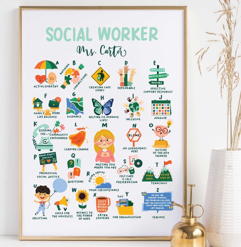 Social Worker Gift Custom Alphabet Print School Social Work Gift for ...