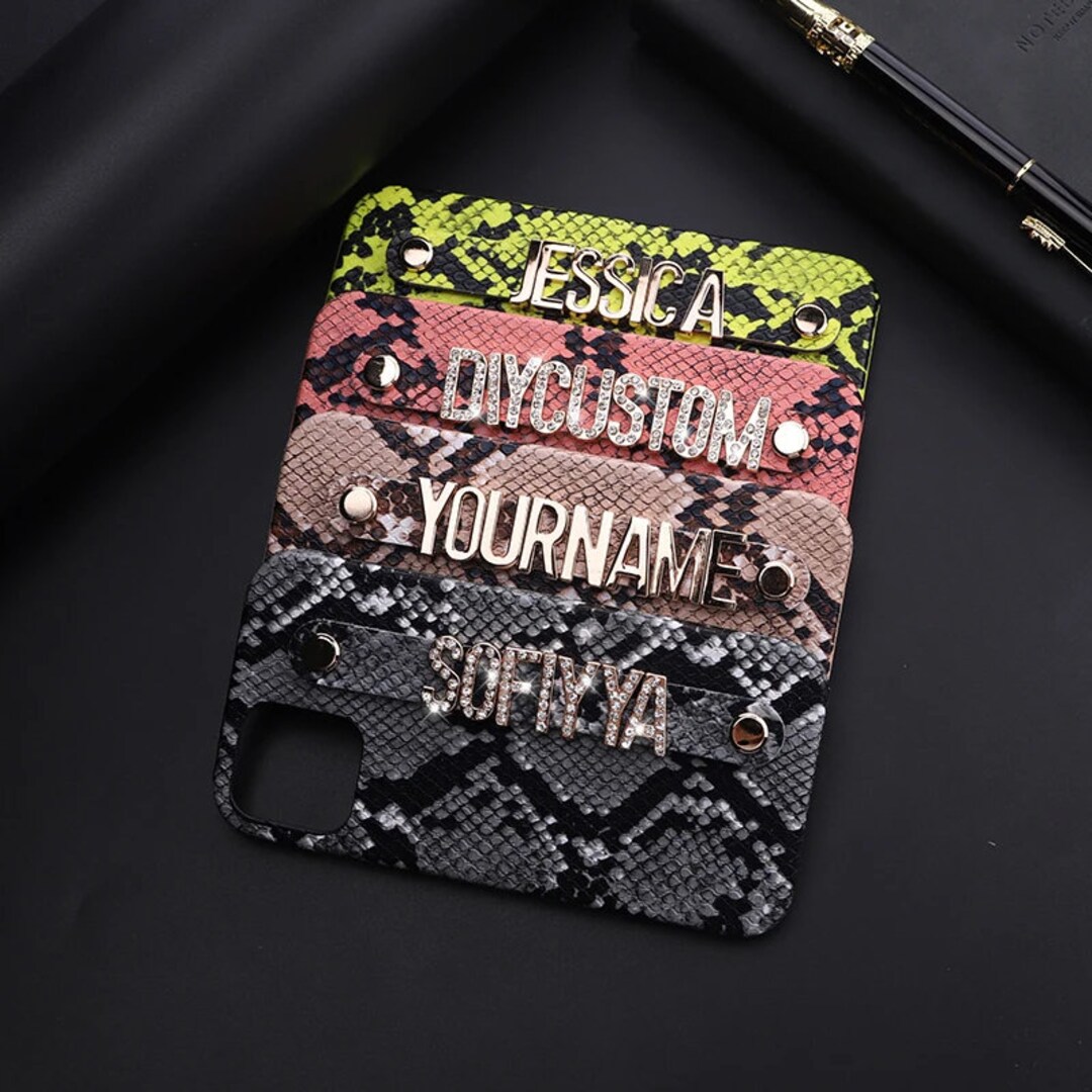 Custom Snake Skin Leather Phone Case With Personalized Metal Name ...