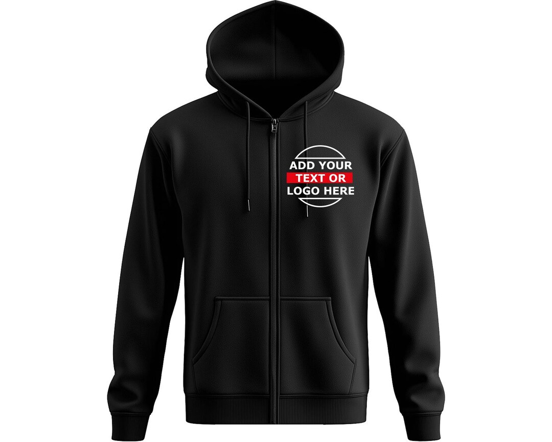 Custom Zip Hoodie - Your Logo or Text Zipup Hood- Personalised Zip up ...