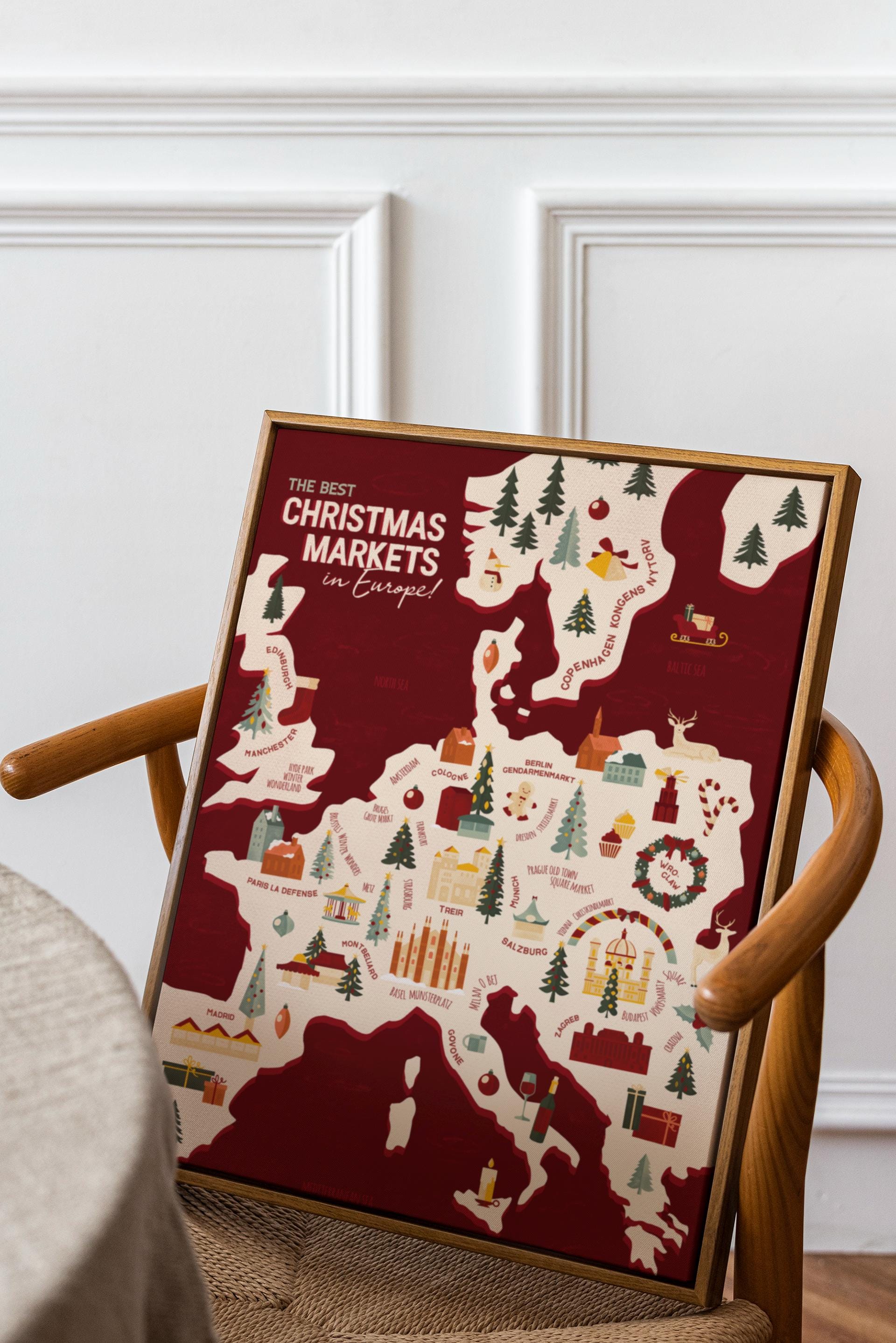 The Best Christmas Markets in Europe Map Art Print / European Print ...