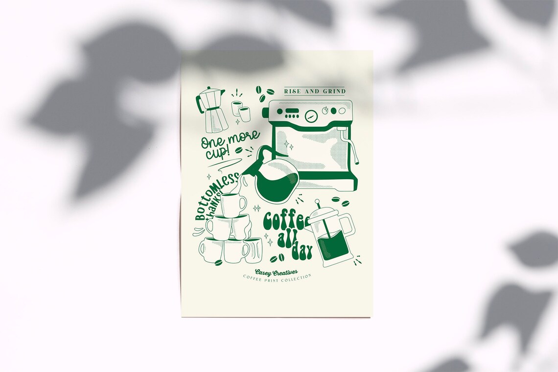 Coffee All Day Poster / Retro Quote Coffee Art Print / Kitchen - Etsy