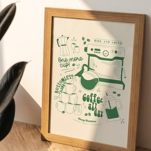 Coffee All Day Poster / Retro Quote Coffee Art Print / Kitchen Wall Art ...