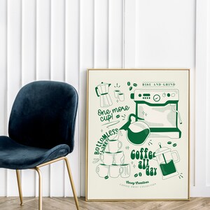 Coffee All Day Poster / Retro Quote Coffee Art Print / Kitchen Wall Art ...