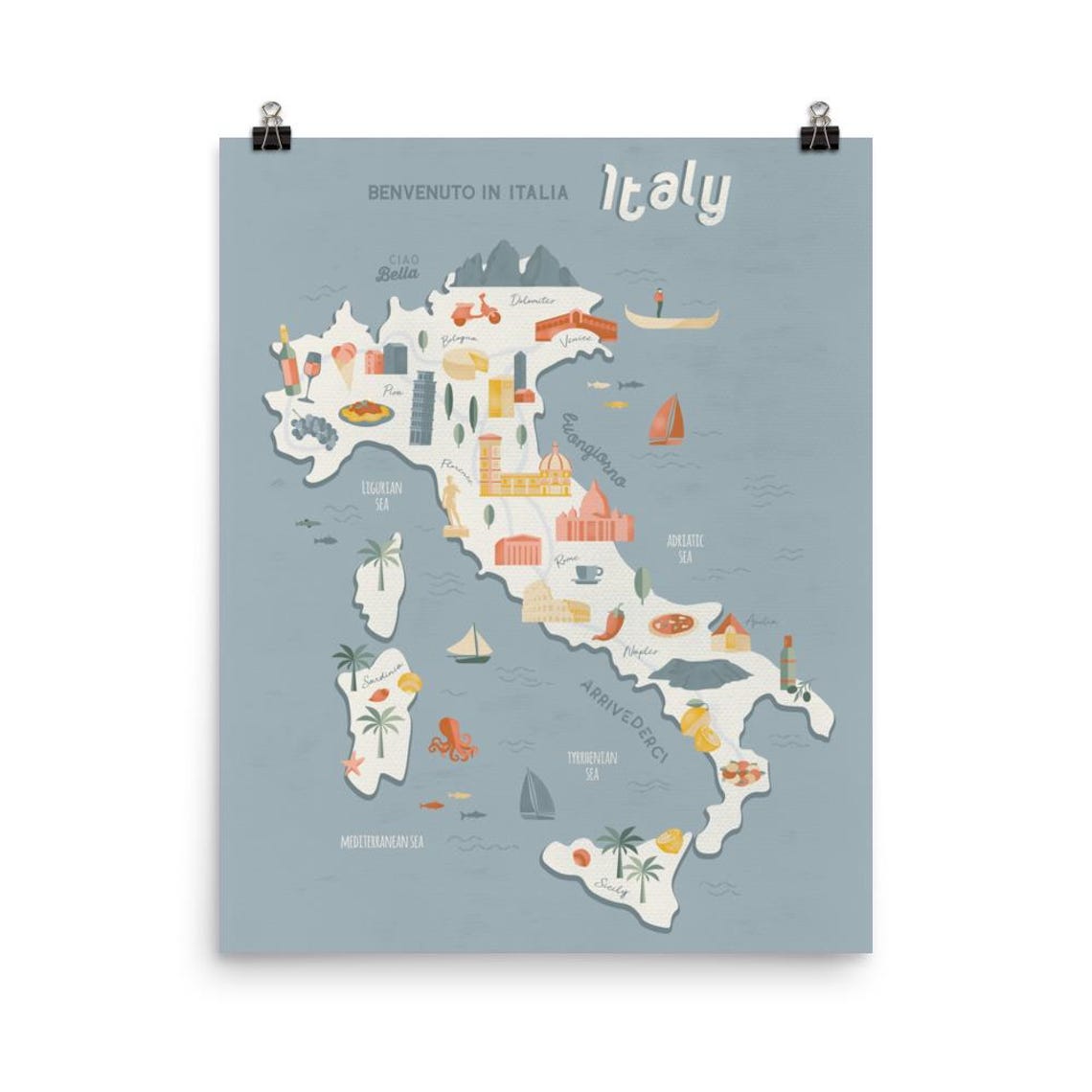 Italy Map Art Print / European Print / Italy Travel Poster Design ...