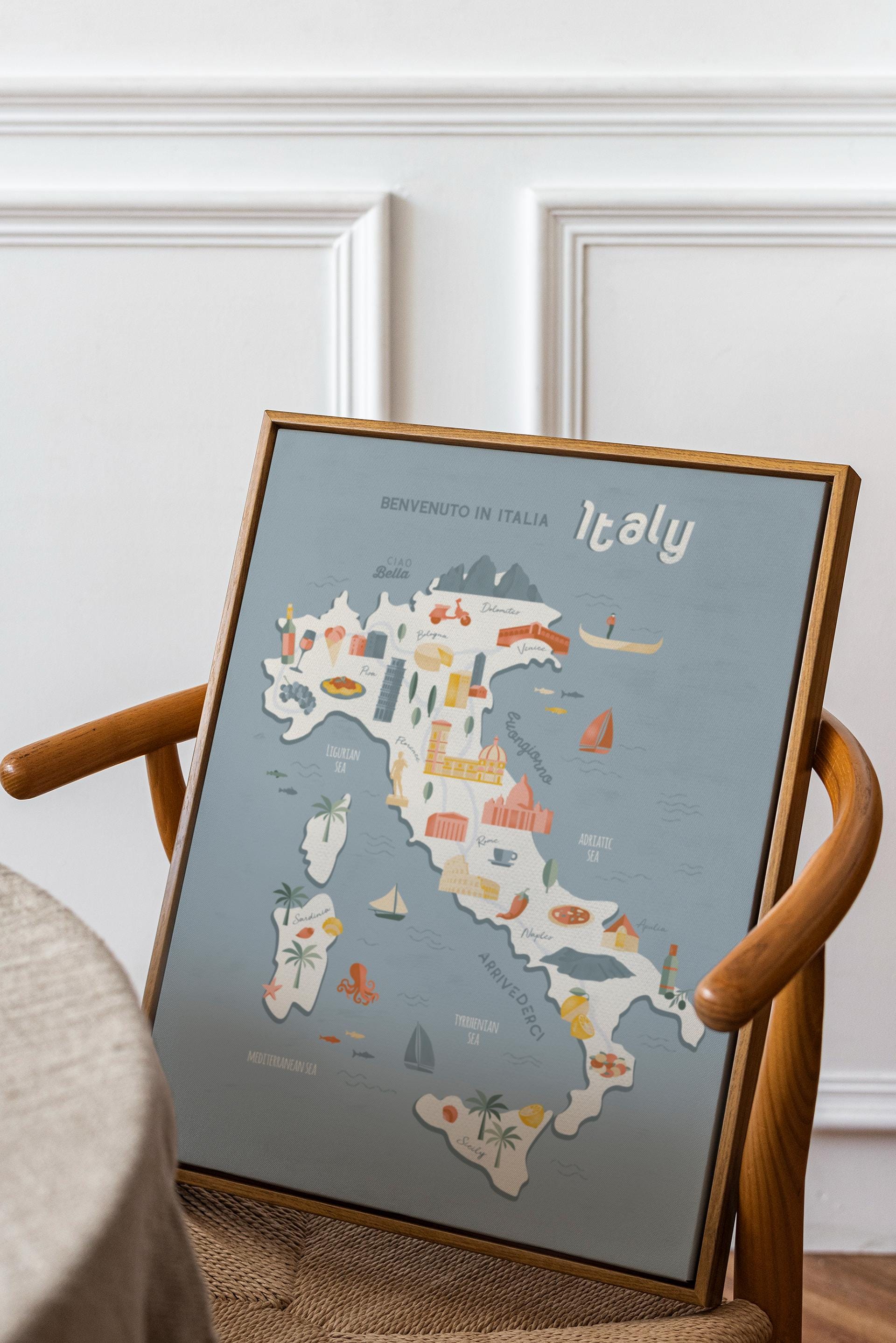 Italy Map Art Print / European Print / Italy Travel Poster Design ...