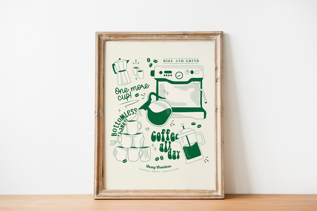 Coffee All Day Poster / Retro Quote Coffee Art Print / Kitchen Wall Art ...