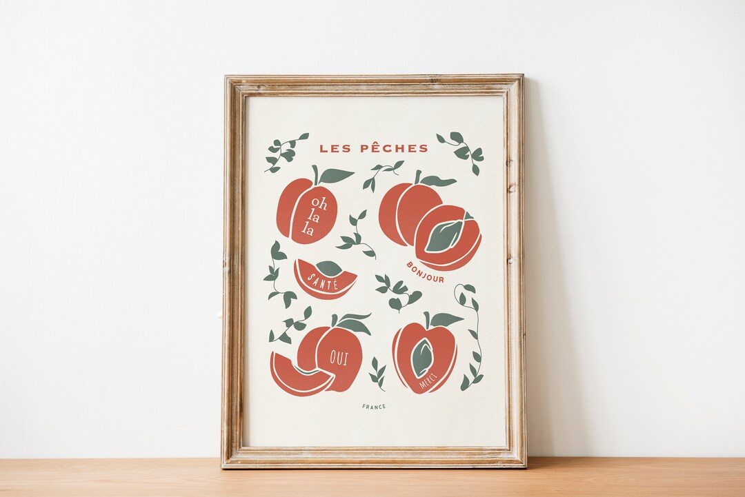 French Peaches Art Print / French Travel Poster Design / - Etsy