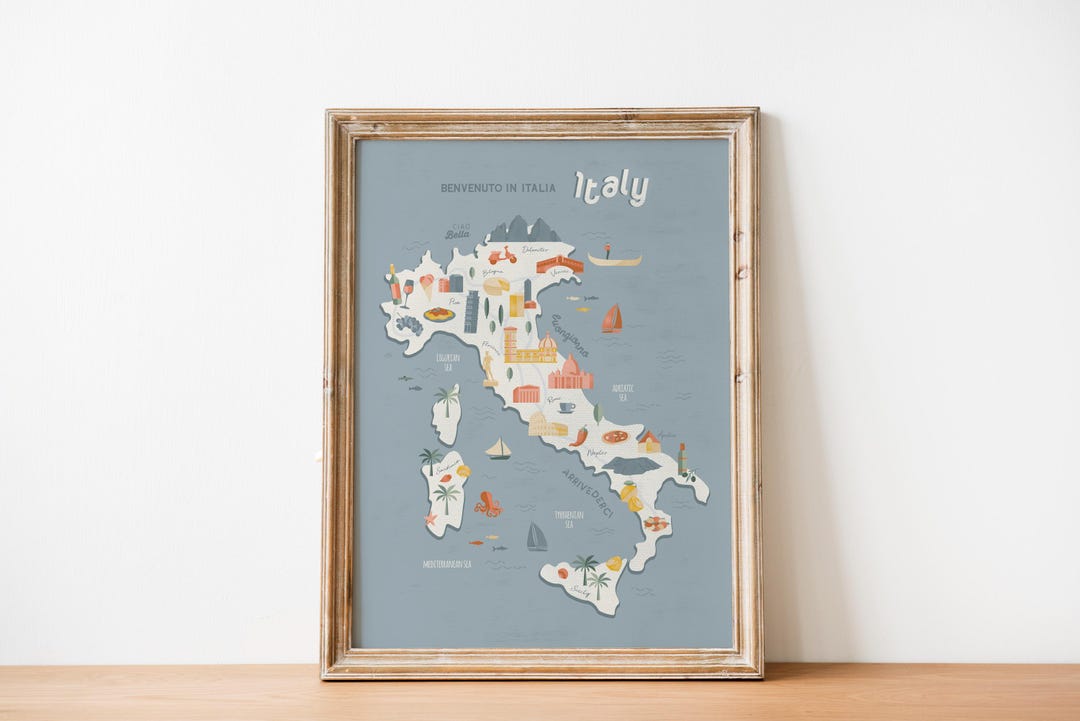 Italy Map Art Print / European Print / Italy Travel Poster Design ...