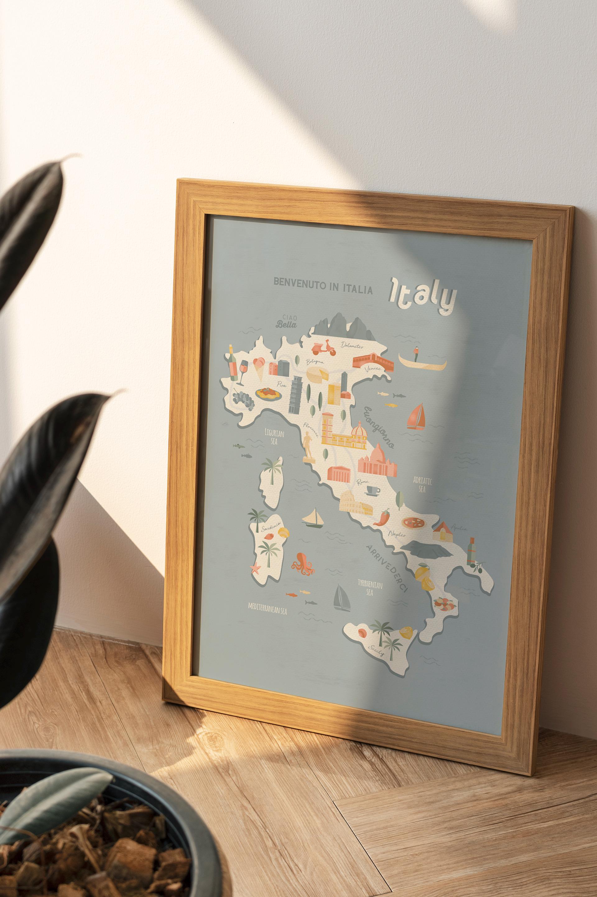 Italy Map Art Print / European Print / Italy Travel Poster Design / European Art / Map Wall Art ...