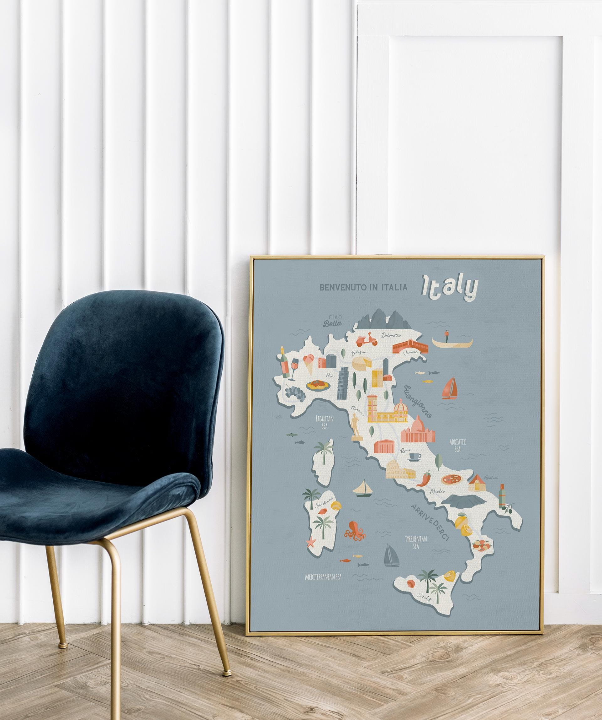Italy Map Art Print / European Print / Italy Travel Poster Design ...