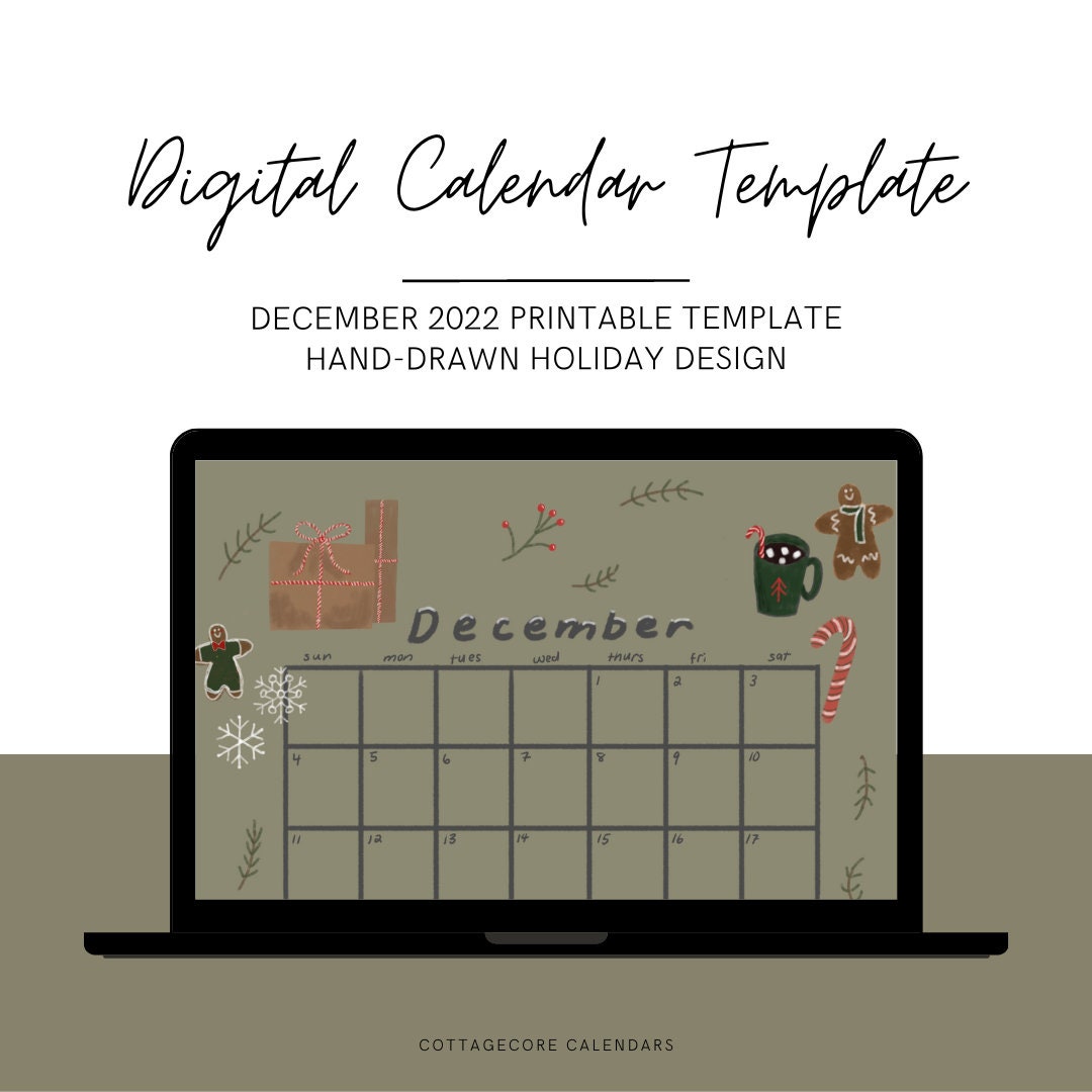 December 2022 Blank Calendar Digital Template Monday and Sunday Start ...