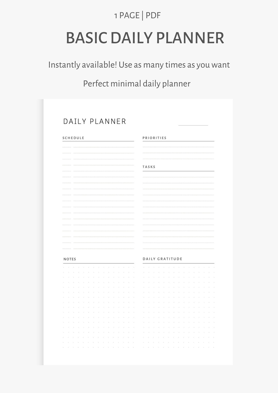 Minimalistic Daily Planner Printable | Simple Daily Planner | Digital ...