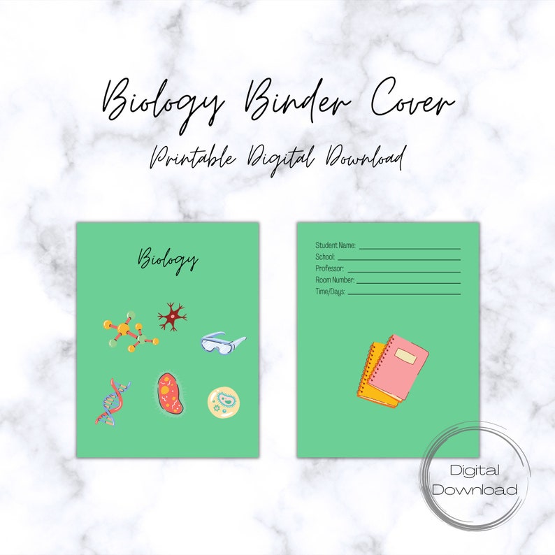 Biology Binder Cover. Printable PDF Digital Download. Colorful College ...