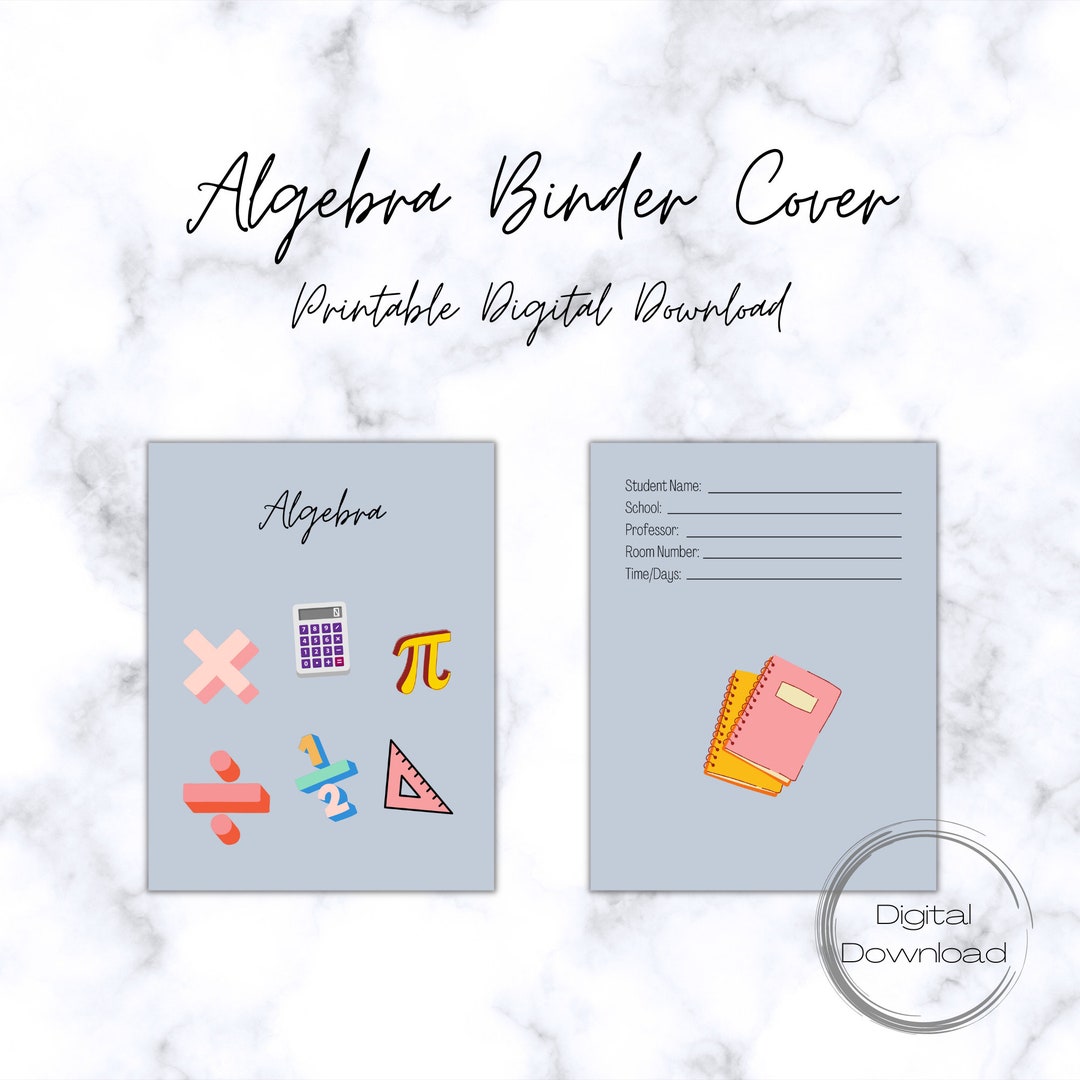 Algebra Binder Cover. Printable PDF Digital Download. US Letter Size ...
