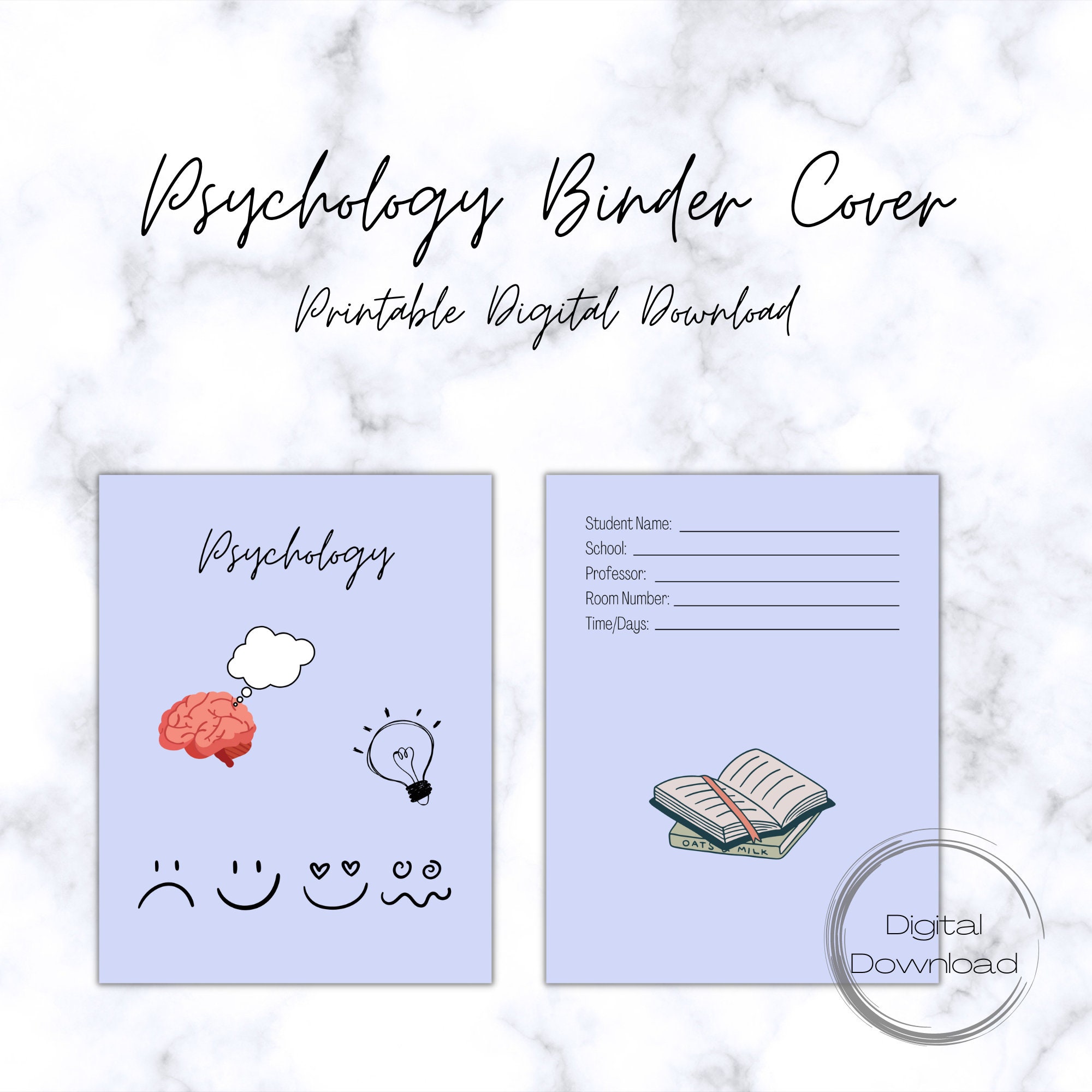 Psychology Class Binder Cover. Printable PDF Binder Cover. Digital ...