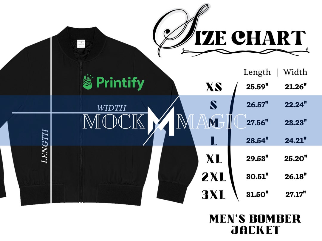 Printify Men's Bomber Jacket AOP Size Chart - Etsy