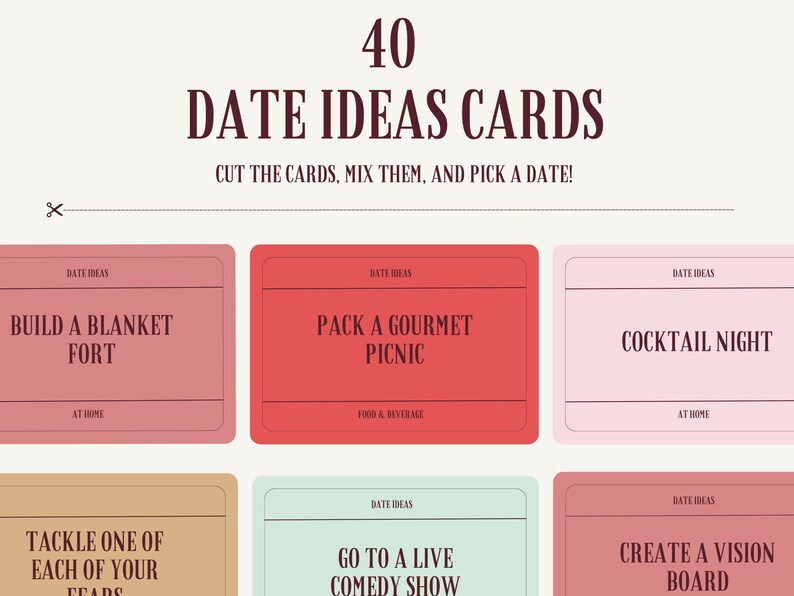 40 Date Night Idea Cards | Couple Love Cards | First Anniversary Gift ...