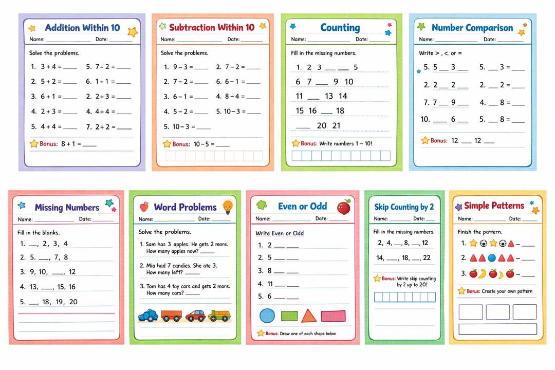1st Grade Math Homework Sheet for Homeschooling - Etsy