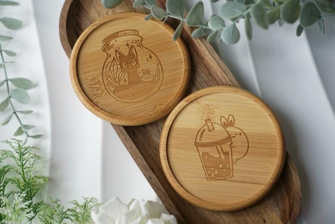Bamboo Bunny Coasters, Cute Bubble Tea Coasters, Handmade Coasters ...