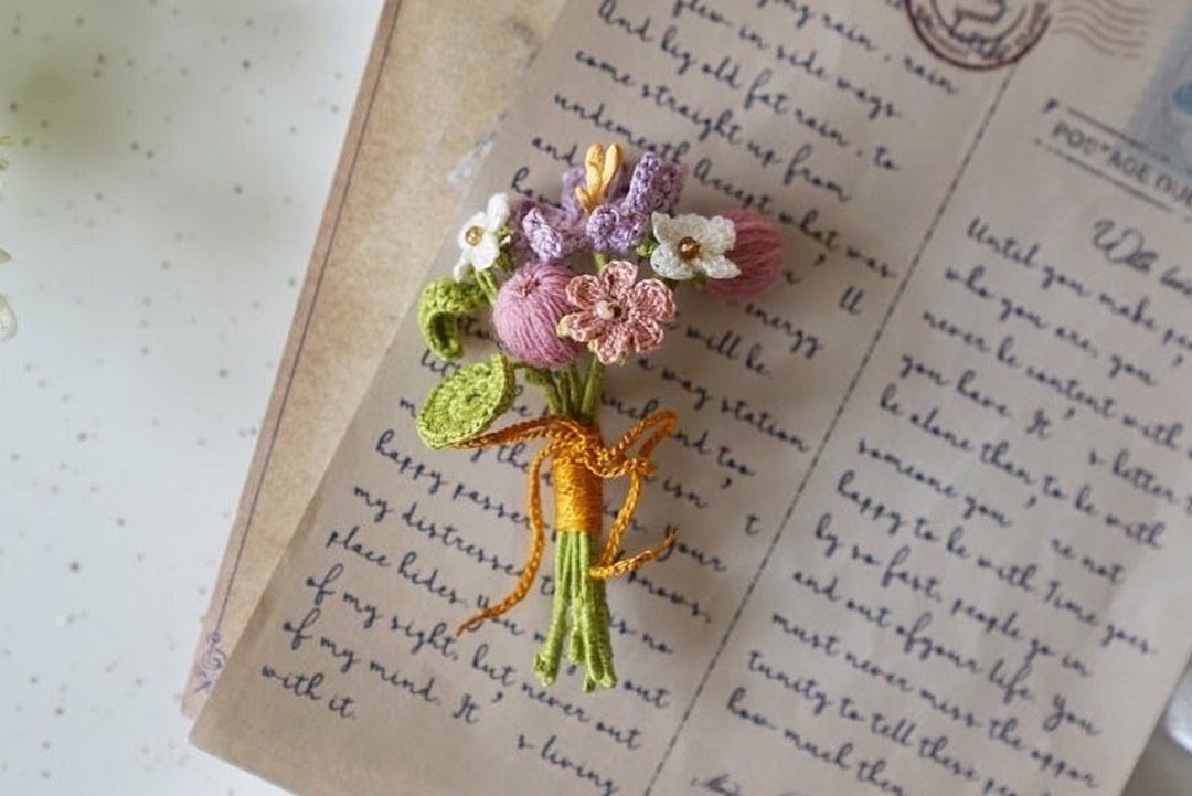 Micro Crochet Flower Brooch , Cosmos in Violet & Lavender, Handmade ...