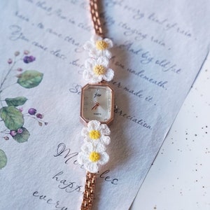 Micro Crochet Daisy Watch, Handmade 14K Gold-plated Floral Bracelet ...