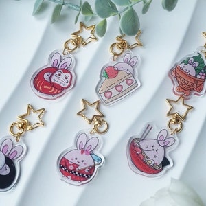 Hand Drawn Bunny Acrylic Ring Key Chain, Handcrafted Token Gifts, Cute ...