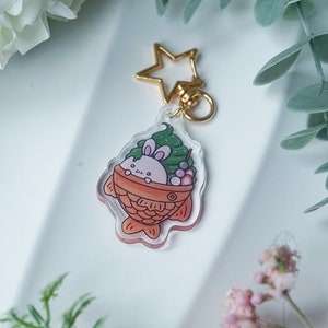 Hand Drawn Bunny Acrylic Ring Key Chain, Handcrafted Token Gifts, Cute ...