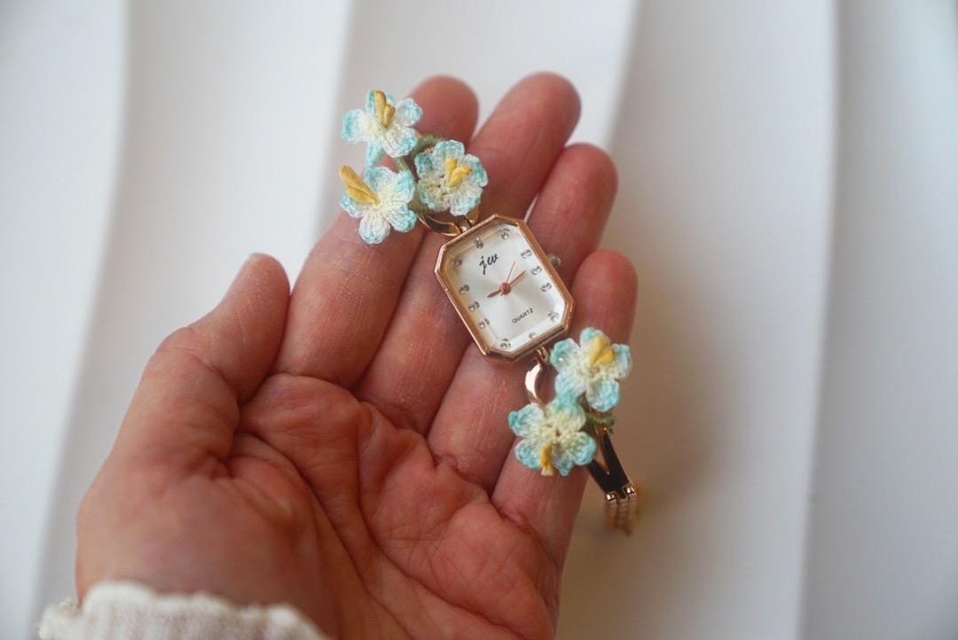 Women Crochet Forget Me Not Flower Watch, Watch Strap, Spring Floral ...