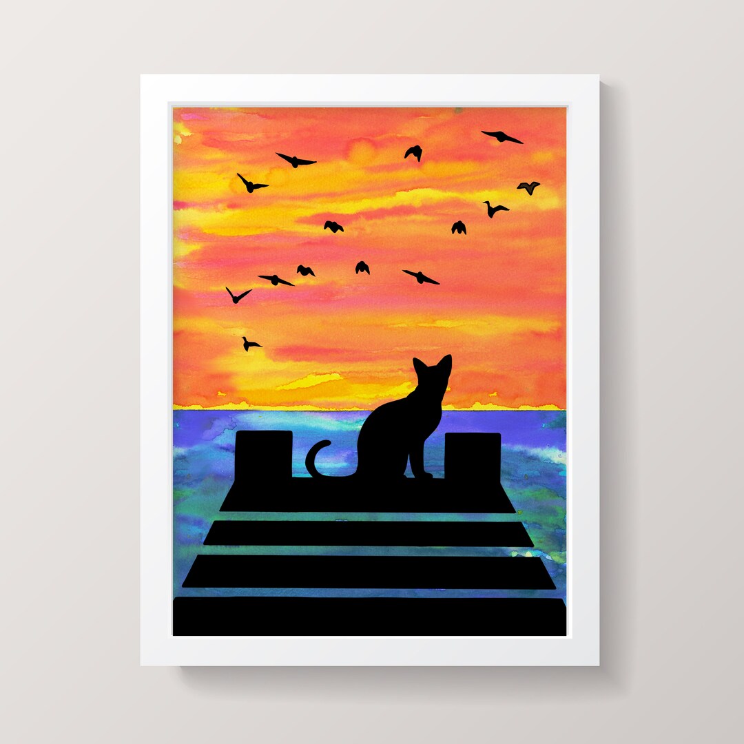 Cat at Docks at Sunset : Digital Print - Etsy