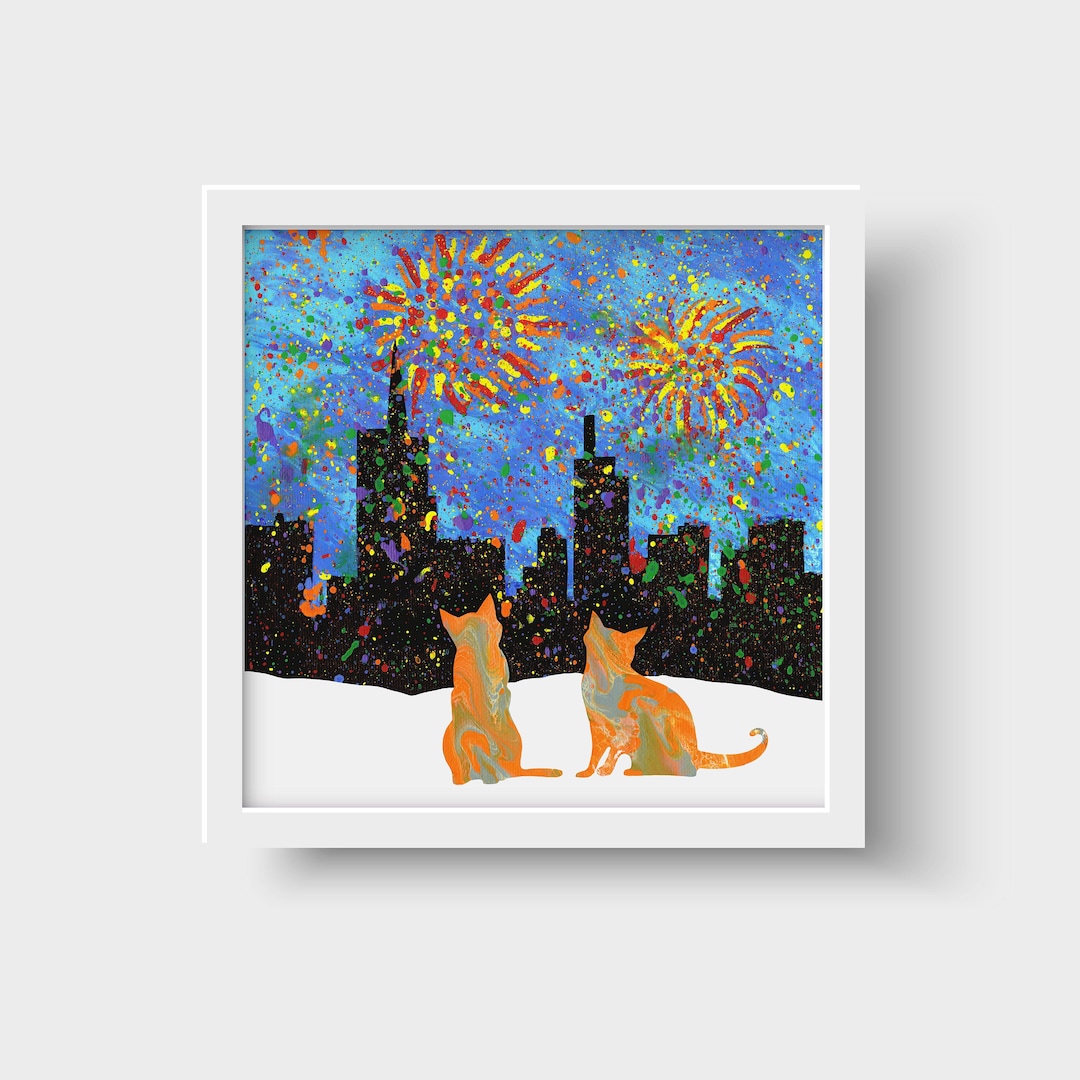 Kitty Fireworks: Digital Print - Etsy