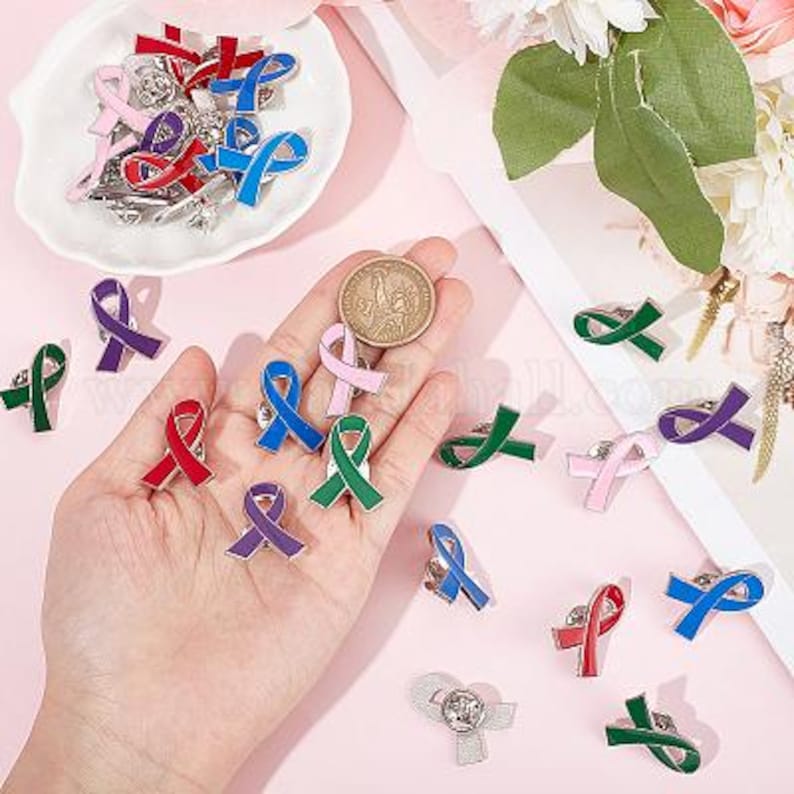 Vibrant Cancer Awareness Ribbon Enamel Pins – Support and Advocate for ...
