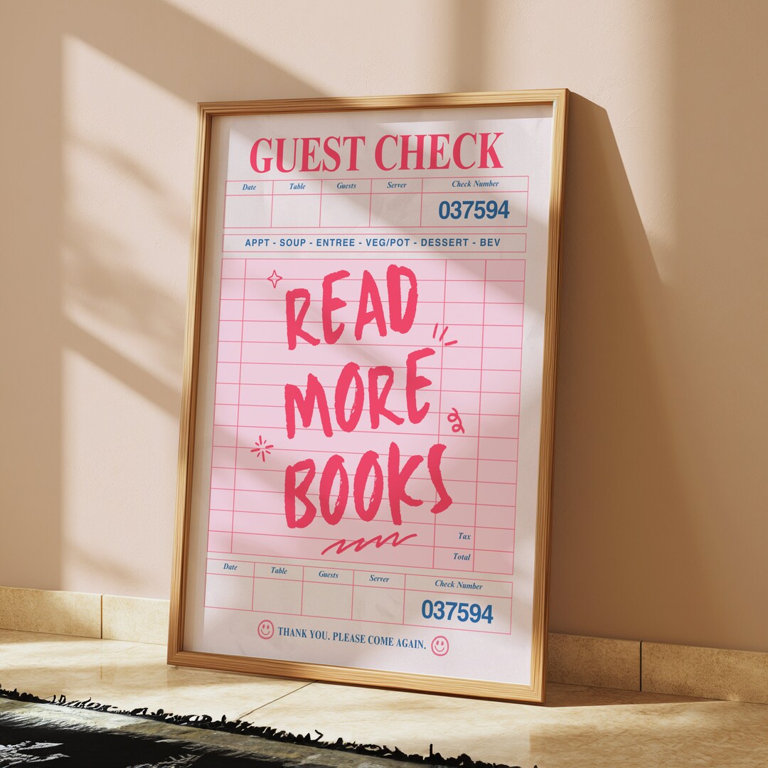 Trendy Pink Guest Check Poster - Read More Books Digital Wall Art ...