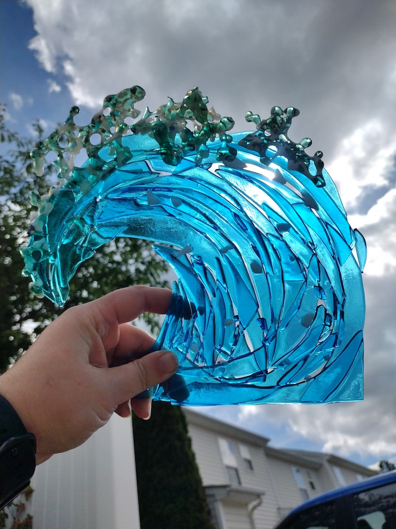 9 Inch Ocean Wave Sculpture Fused Glass Art - Etsy