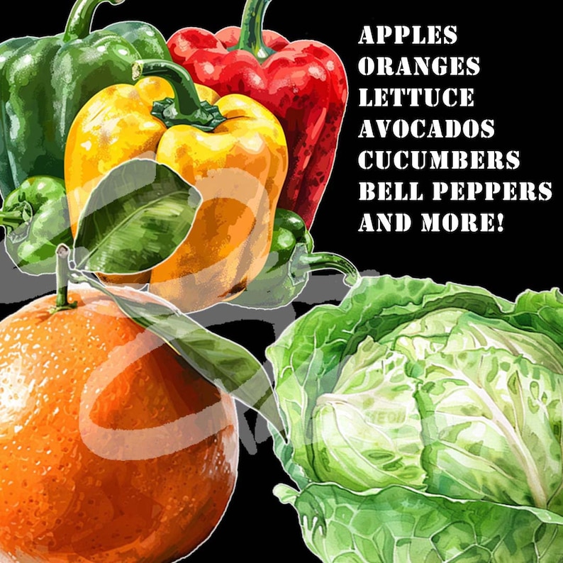 Fruits and Veggies Clip Art Pack ? PNG Images - Etsy