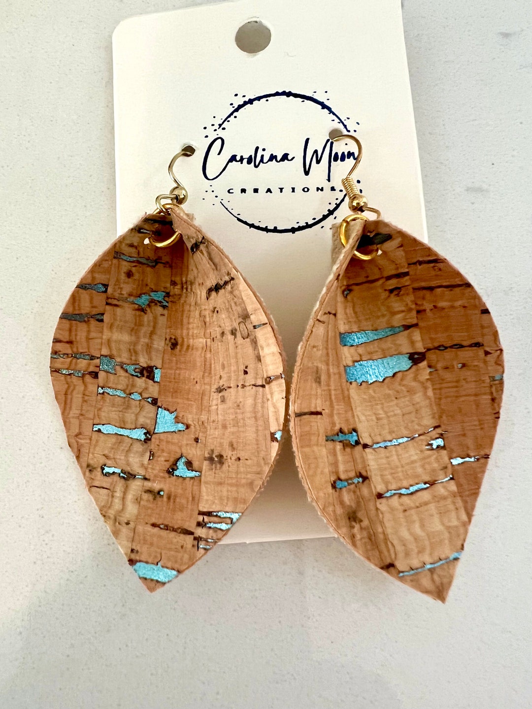 Blue & Gold Fleck Cork Pinched Leaf Earrings - Etsy
