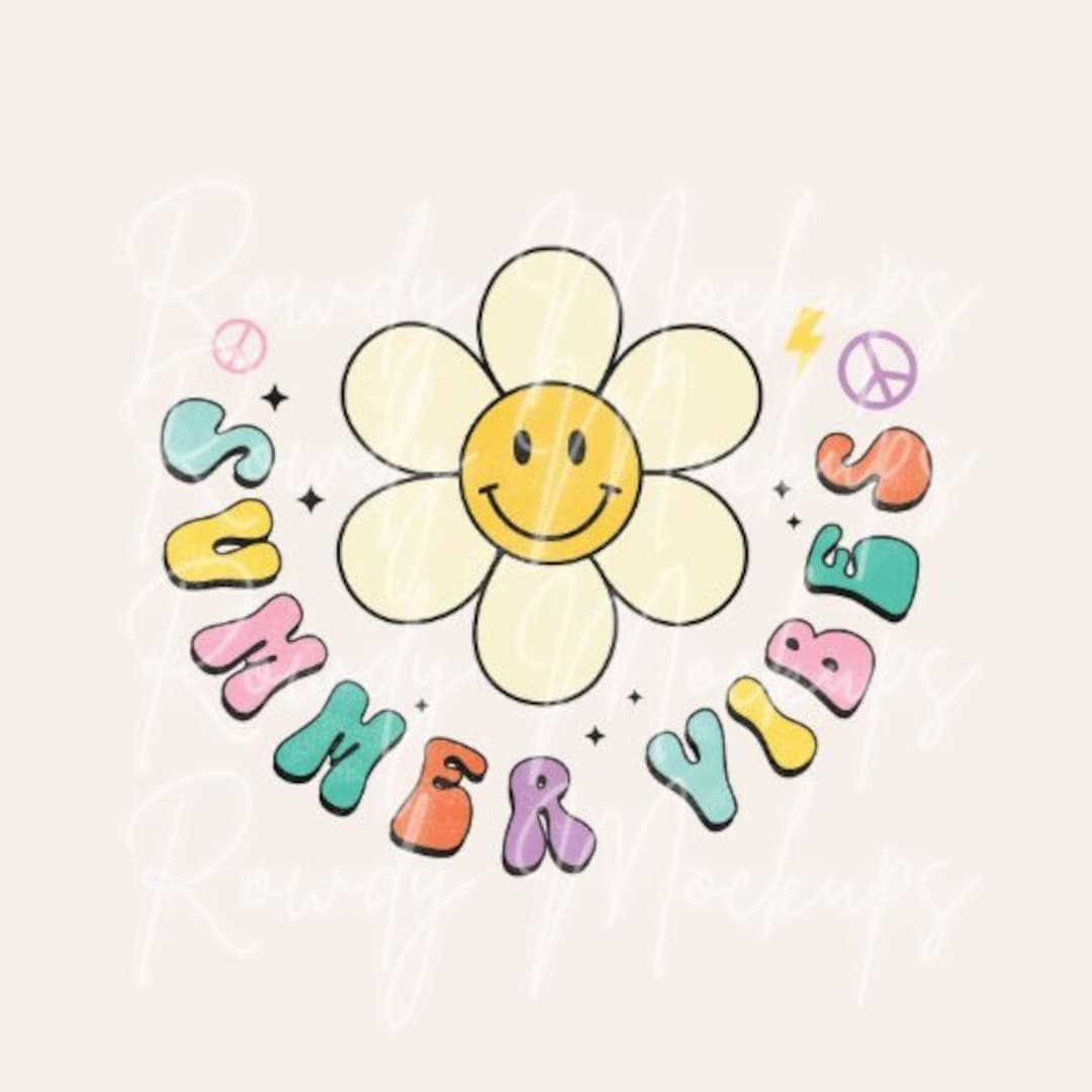Summer Vibes Bright Preppy Daisy Smiley PNG - Etsy
