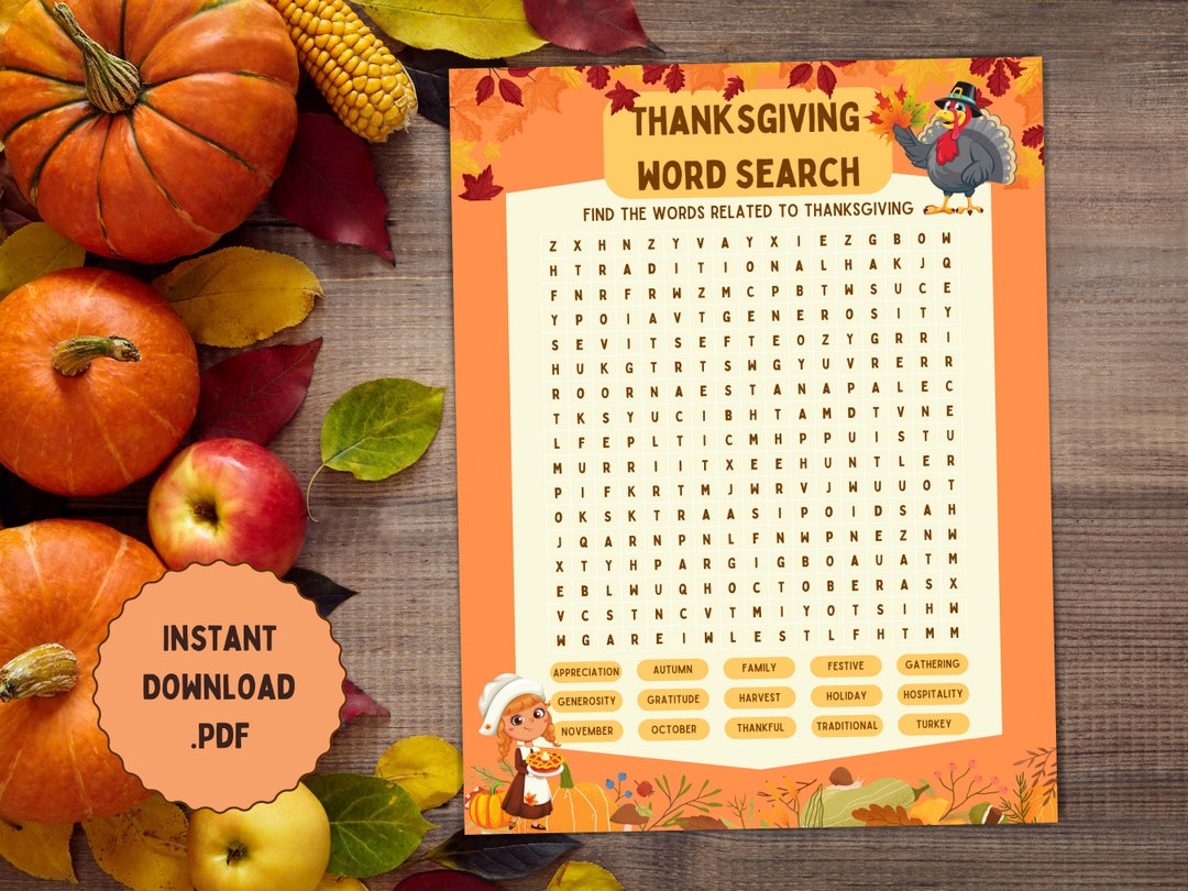 Thanksgiving Printable Word Search | Holiday Party Game for Kids and ...