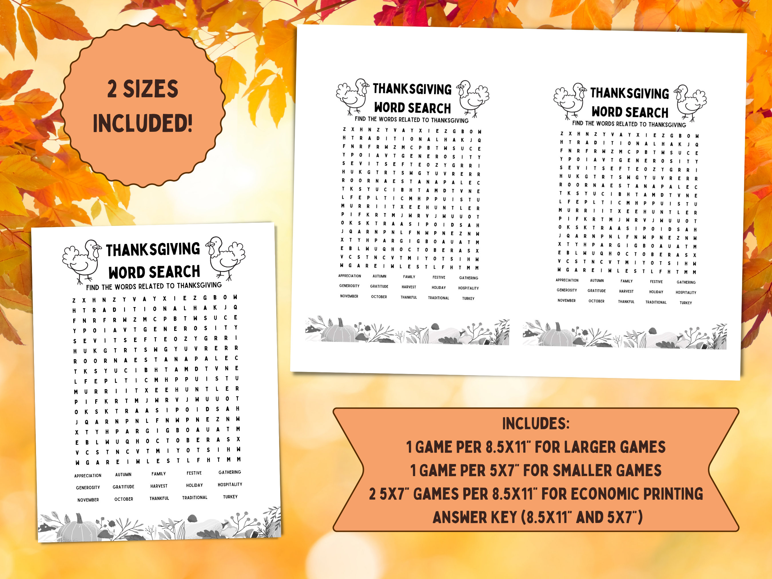 4 Black & White Thanksgiving Day Printable Word Searches | Holiday ...