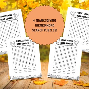 4 Black & White Thanksgiving Day Printable Word Searches | Holiday ...