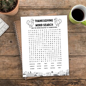 4 Black & White Thanksgiving Day Printable Word Searches | Holiday ...