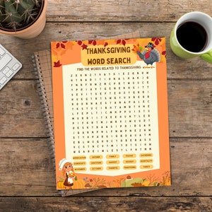 Thanksgiving Printable Word Search | Holiday Party Game for Kids and ...