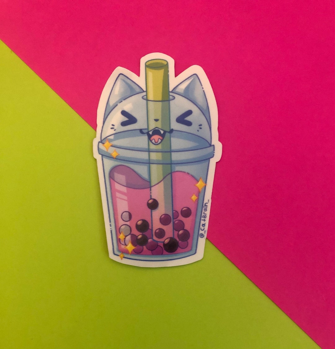 Purple Boba Cat Sticker - Etsy