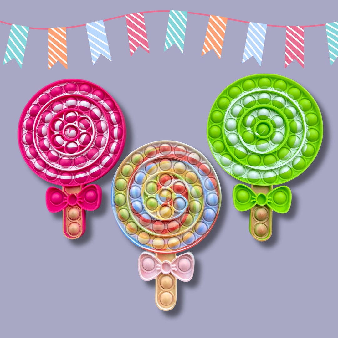 3 Lollipop Fidget Pop It Toys Green, Pink, and Multicolored Perfect for ...