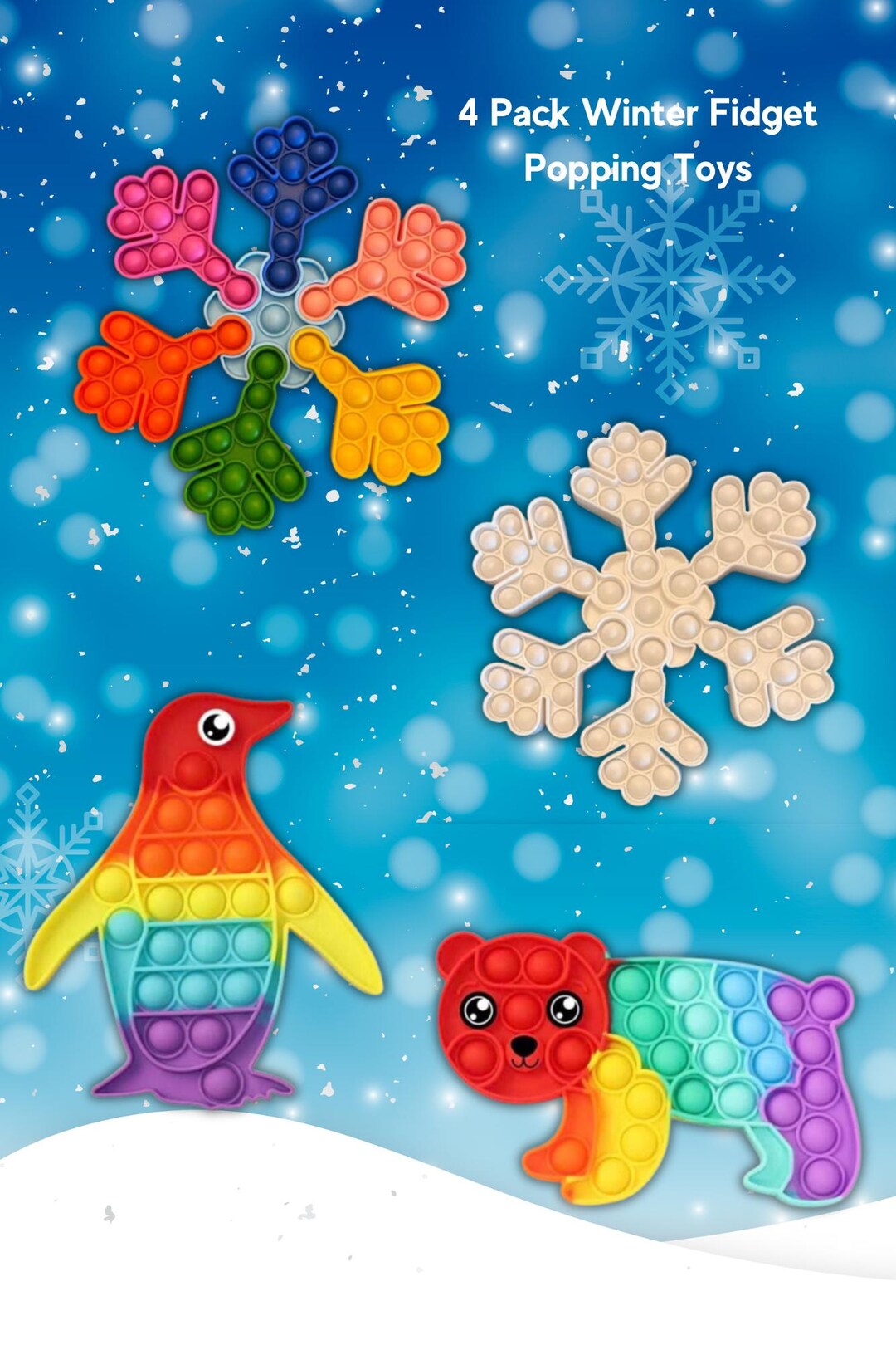 Fidget Popping Toys Winter Set. Penguin, Bear & 2 Puzzle Snowflakes. - Etsy