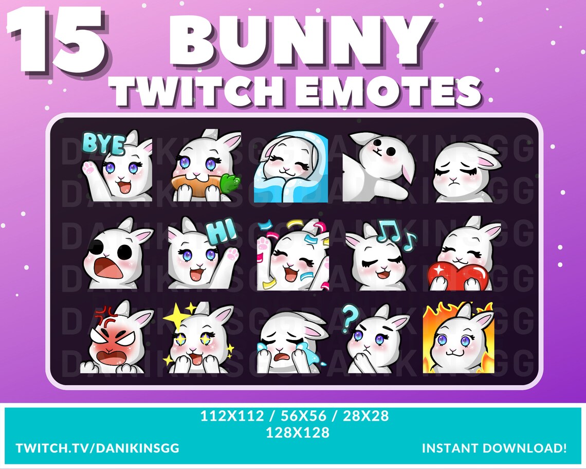 15 BUNNY TWITCH EMOTES | White | Emote Pack | Bunny Emotes | Rabbit ...