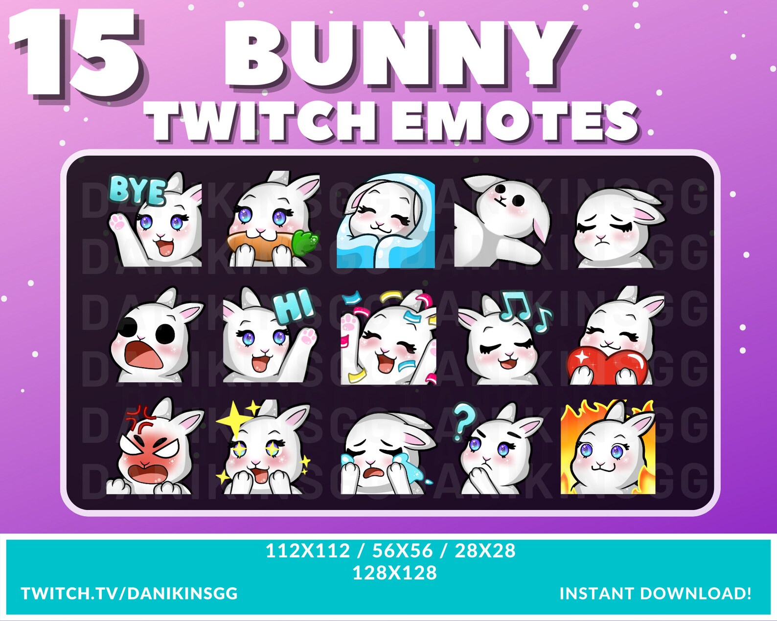 15 BUNNY TWITCH EMOTES | White | Emote Pack | Bunny Emotes | Rabbit ...