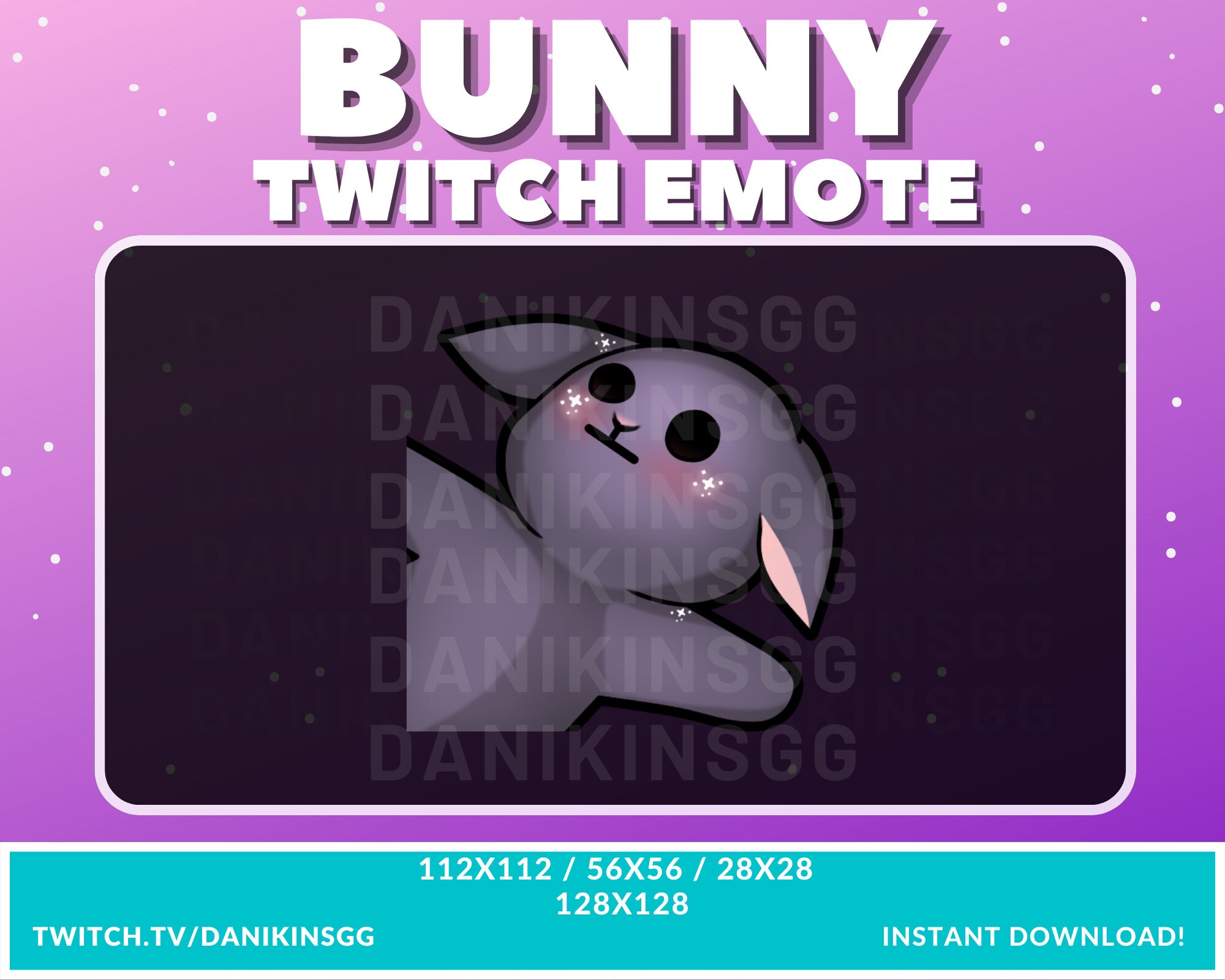 Cute Bunny TWITCH EMOTE | Black | Emote Pack | Bunny | Rabbit | Kawaii ...