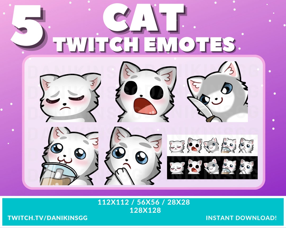 5 Cute Cat Twitch Emotes White Cute Kitty Cat Kitten - Etsy