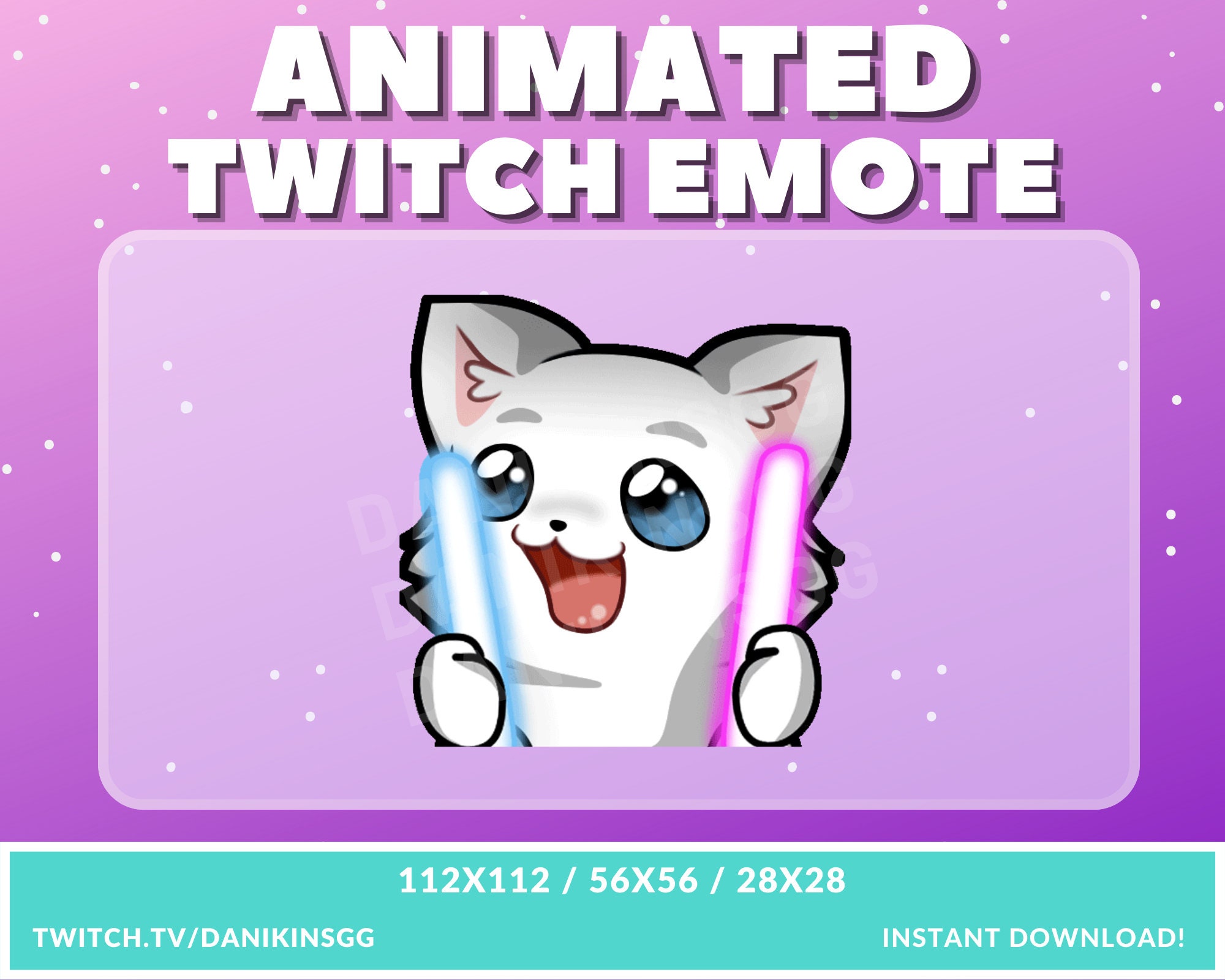 ANIMATED | Glow Stick Twitch Emote | White Cat | Cute Kitty Cat - Etsy
